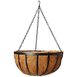 Arcadia Garden Products Coconut 1593 Solstice Round Hanging Basket Planter, 20-Inch, Black