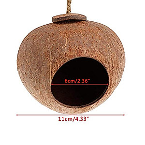 Bird Feeder Natural Coconut Shell Bird Nest with Hanging Lanyard, Birdhouse Hut Cage Feeder Toy for Pet Parrot