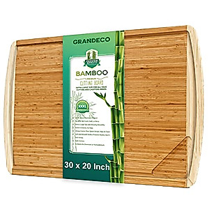 22 x 12 Extra Large Bamboo Cutting Board XXXL for Kitchen with Juice Groove Pour Spout & Handles and Heavy Kitchen Chopping Carving Board for Meat, Turkey, BBQ, Vegetables