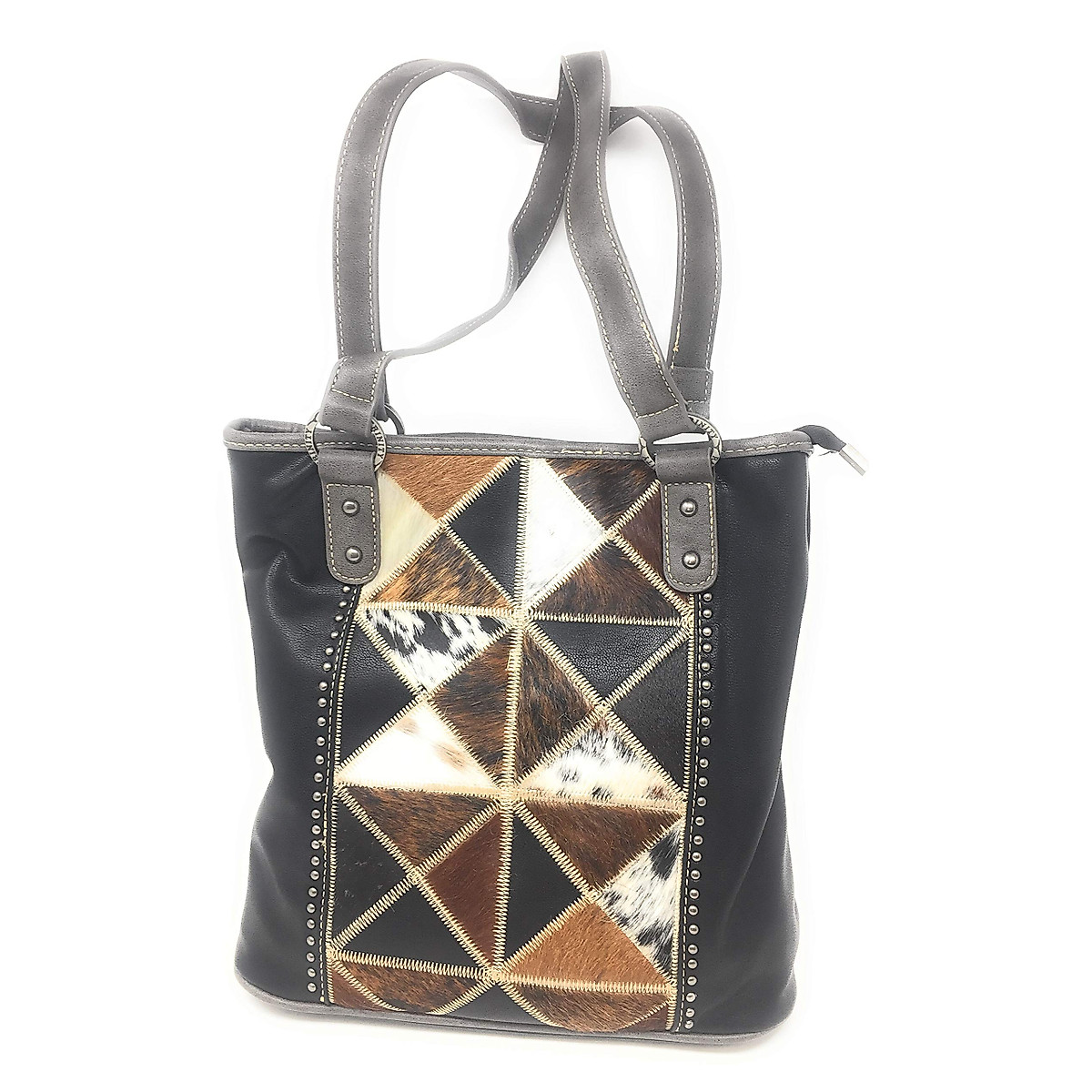 Concealed Carry Hobo Double Flat Strap Purse Southwest Cowhide & Matching Wallet (Black)