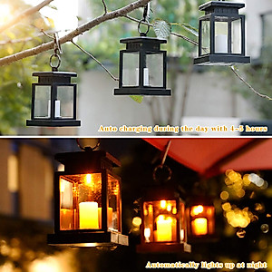 Solar Candle Lantern, Solar Garden Lights Hanging with LED Flickering Flame, 2Pcs Outdoor Lantern Light Waterproof for Christmas Decoration and Party (Warm White Light)