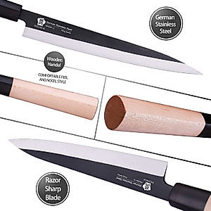 WILDMOK Knife Set of 4 GYUTO Sushi Chef Knives-Yanagiba-Deba-Nakiri-Utility Kitchen Knife, Fish Slicing Filleting Knife Sets with German Steel Blade & Traditional Wooden Handle