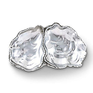 Arthur Court Aluminum Oyster Vanity Tray, Desktop Storage Organizer, Catchall, Valet, Nightstand or Dresser / Serving Food Tray Coastal Décor - 6 inch x 10 inch