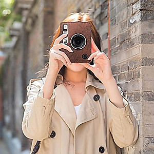 Fintie Protective Case for Fujifilm Instax Mini EVO Camera - Premium Vegan Leather Bag Cover with Removable Adjustable Strap, Vintage Brown