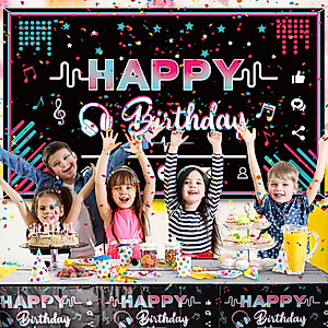 Music Happy Birthday Party Decorations Musical Social Media Birthday Party Supplies Includes Backdrop Tablecloth Music Note Balloons and Latex Balloons for Girls Music Birthday Party Photography