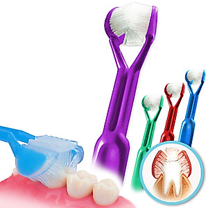 DenTrust 4-PK Triple Clean 3-Sided Toothbrush | Made in USA | Easily Brush Better | for Kids Children Autism Special Needs Braces Orthodontics