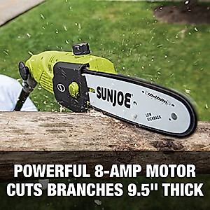 Sun Joe SWJ803E 10 inch 8.0 Amp Electric Multi-Angle Pole Chain Saw, Green