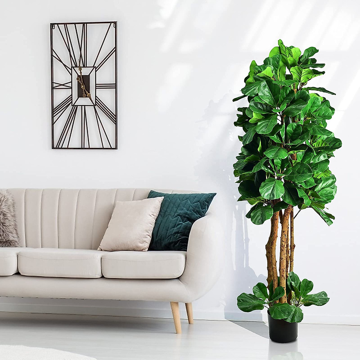 Fake Fiddle Leaf Fig Tree, Indoor Outdoor Artificial Trees Fake Plants for Hotels, Gardens, Offices and Home