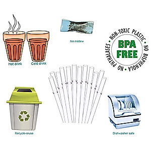 Dakoufish 12" Long Clear Reusable Tritan Replacement Drinking Straws for 40 oz,30 oz & 24 oz Mason Jar,Tumblers, Set of 12 with Cleaning Brush (12inch,Clear)