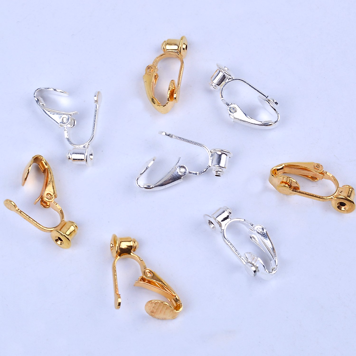 BronaGrand 20 Pieces Earring Clip Backs Clip-on Earring Converter Components Findings with Post for None Pierced Ears, Silver and Gold