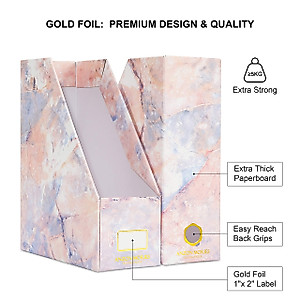 Magazine File Holder with Golden Marble Design 2 Pack, Premium Document Storage Box, Book Bin, Desk File Rack, Perfect for A4 Size Document, Office Folder, Newspaper Tray