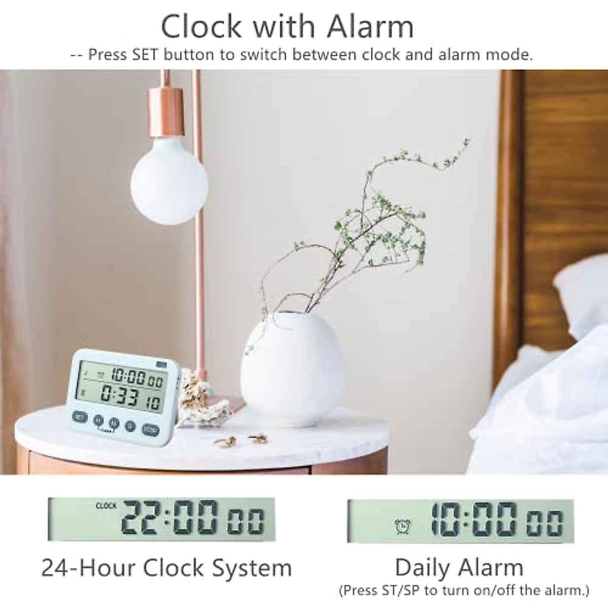 Tuffinix Digital Kitchen Timer Clock - Magnetic Countdown Timer for Cooking Count Up & Down Big Display with Memory Function and Loud Alarm for Kids Homework Gym Baking
