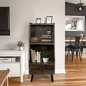 LAVIEVERT 3-Tier End Side Table Nightstand with Drawer, Bookcase Bed Side Table Storage Cabinet for Bedroom, Living Room Home & Office - Rustic Brown