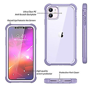Dexnor iPhone 11 Case with Screen Protector Clear Rugged 360 Full Body Protective Shockproof Hard Back Defender Dual Layer Heavy Duty Bumper Cover Case for iPhone 11 6.1" - Purple