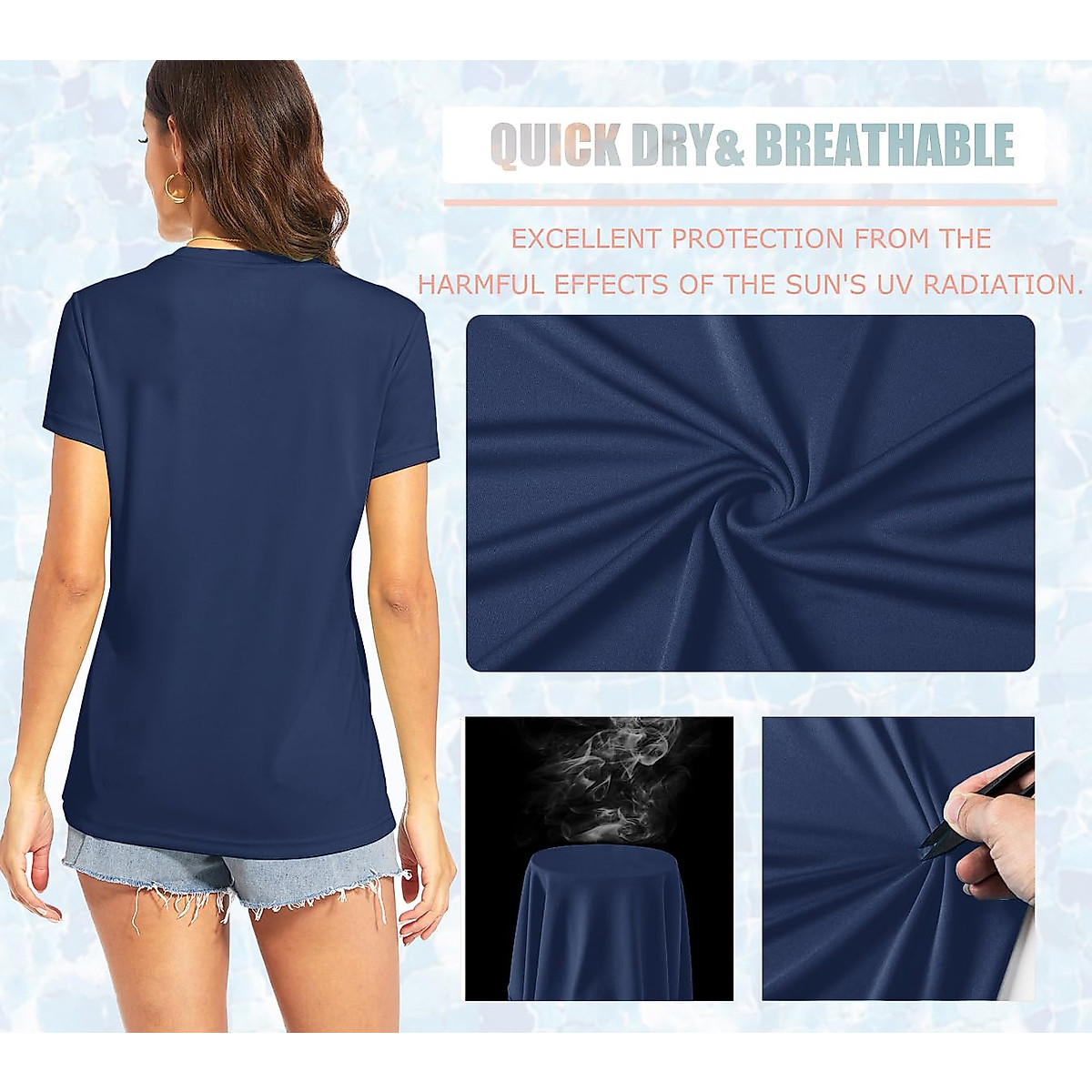 TACVASEN Workout Shirts for Women Athletic Shirts UV Protection Shirts Hiking T-Shirt Dry Fit Shirts Womens Sun Shirts Navy