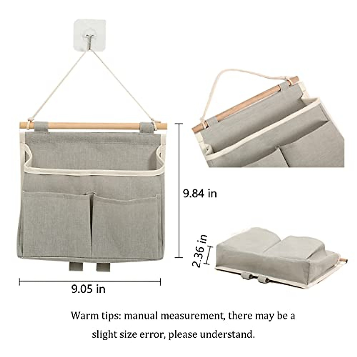 SMALIGOLA 2Pcs Wall Hanging Storage Caddy Bag,Over Door Hanging Storage Bags Wall Mount Hangable Organizer，File Magazine Waterproof Linen Cotton Fabric Living Room Bedroom Bathroom (White)