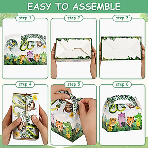 DjinnGlory 36 Pack Safari Woodland Animals Treat Boxes Gable Boxes Party Favor Gift Boxes for Baby Shower, Birthday Party Supplies Decoration, Small Business 6.18 x 3.58 x 3.38 Inches