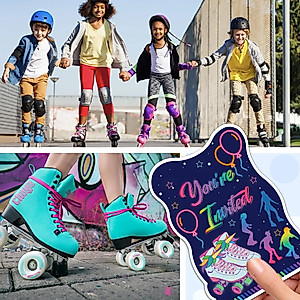 RZHV 15 Pack Roller Skating Shaped Fill-In Party Invitations Cards With Envelopes for Boys & Girls Teens Adults, Funny Sports Party Baby Shower Birthday Party Invite (Let's Roll)