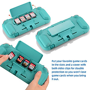 Protective Case Bundle for Nintendo Switch Lite, Tempered Glass Screen Protector, 4 Game Card Slots, Kick-Stand, Ergonomics Hand Grip, Shockproof, Anti-Scratch, Slim for Nintendo Switch Lite Case Blue