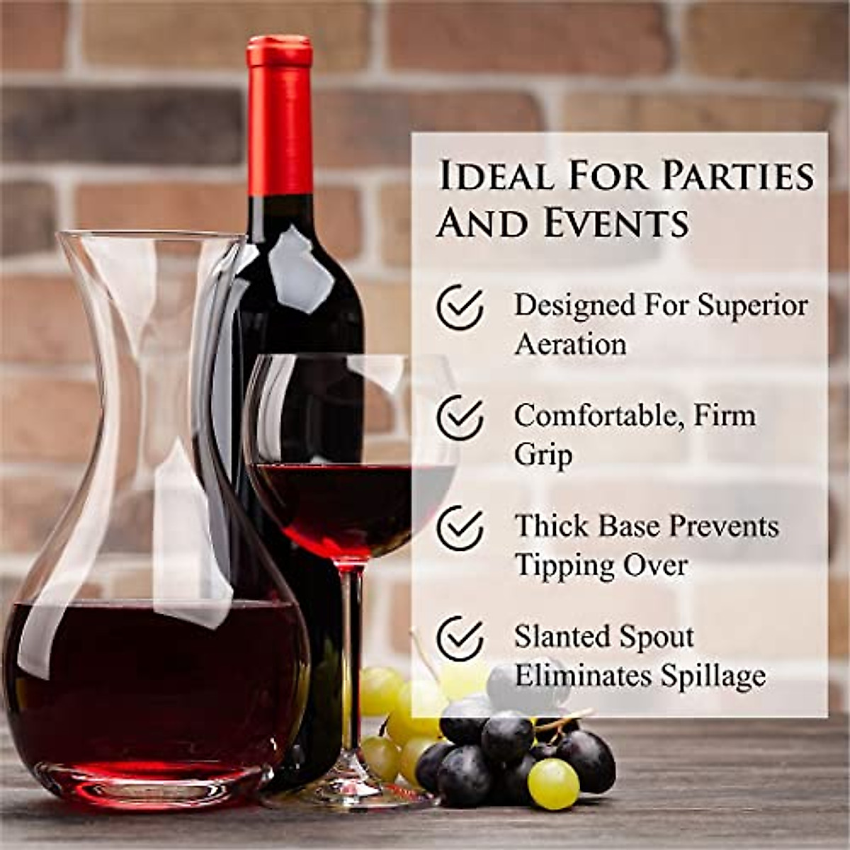 Culinaire Crystal Glass Wine Decanter White and Red Wine Decanter Artisan Wine Decanter Wine Aerator or Carafe Wine Gifts for Wine Lovers 1200ml