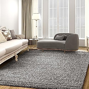 tchdio Grey Shag Rug - High Pile Area Rug for Bedroom & Sound Absorption - Soft & Thick Grey Area Rug 5x8 Feet - Solid Shag Carpet & Gray Rug 5x8