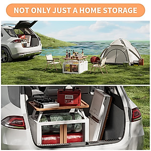 HAIXIN HOME Outdoor Storage Box with Door and Lift - 100 Qt Storage Bins with Lids, Collapsible Plastic Storage Bins for Closets, Trunk Car, Camping, Outdoor/Indoor