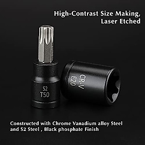 EMENTOL 25PCS Torx Bit Socket Set-Torx and External Socket Set, 1/4", 3/8" and 1/2" Drive, CR-V & S2, 13 Star Socket Bits and 12 Female E-Torx Sockets