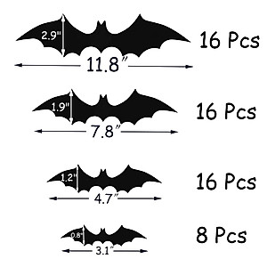 Halloween Bats Wall Decals 56pcs Bat Wall Stickers Halloween 3D Bats for Wall Decoration 4 Size