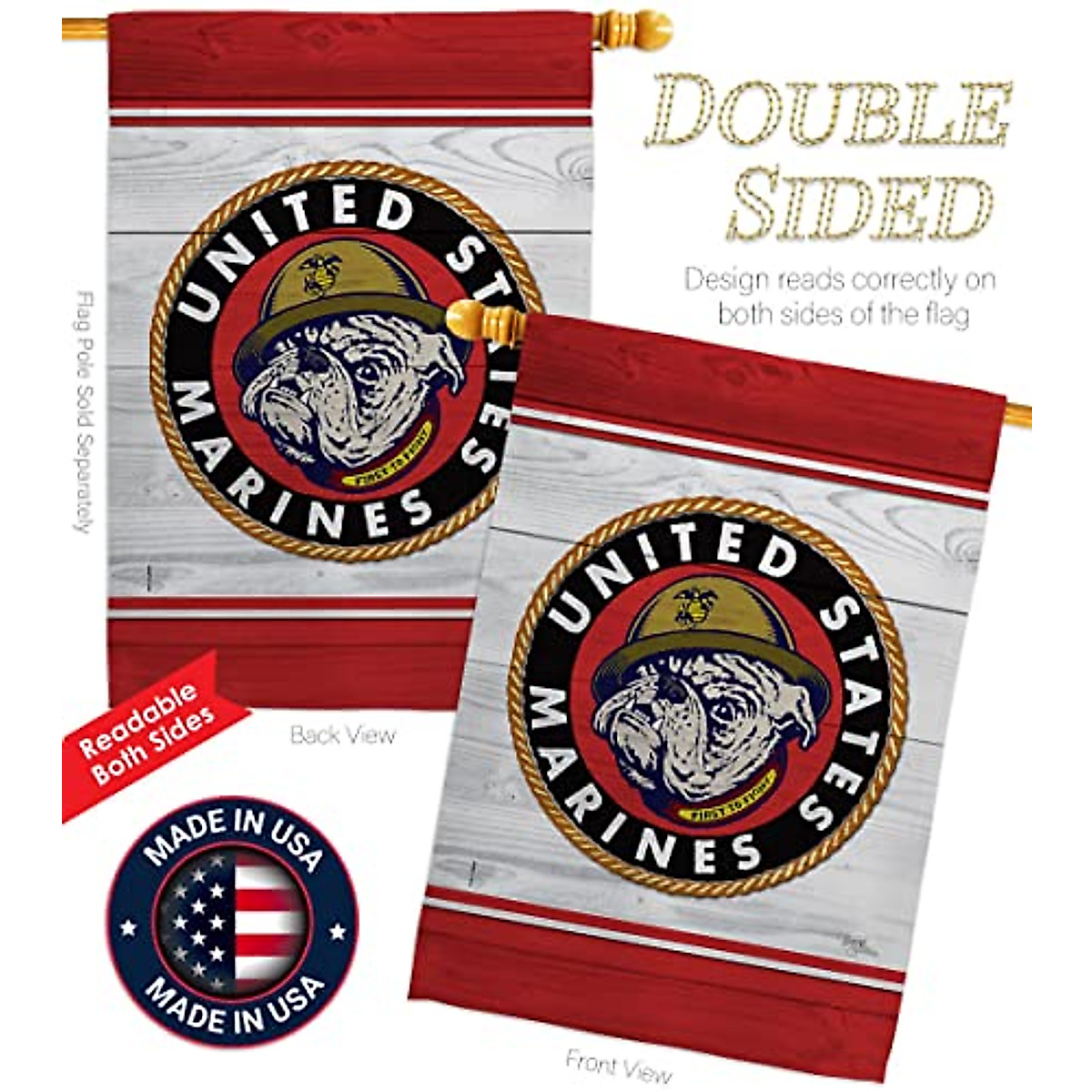 Breeze Decor Marine Bulldog Garden House Flag Set Armed Forces Corps USMC Semper Fi United State American Military Veteran Retire Official Decoration Banner Small Yard Gift Double-Sided, Made in USA