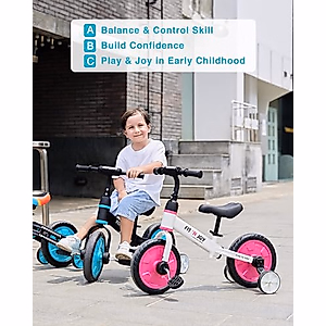 UBRAVOO Trike to Bike Riding Tricycles for Boys Girls 2-5, Fit 'n Joy Kids Balance Bike with Pedals & Training Wheels Options, 4-in-1 Starter Toddler Training Bicycle (Blue-Black)