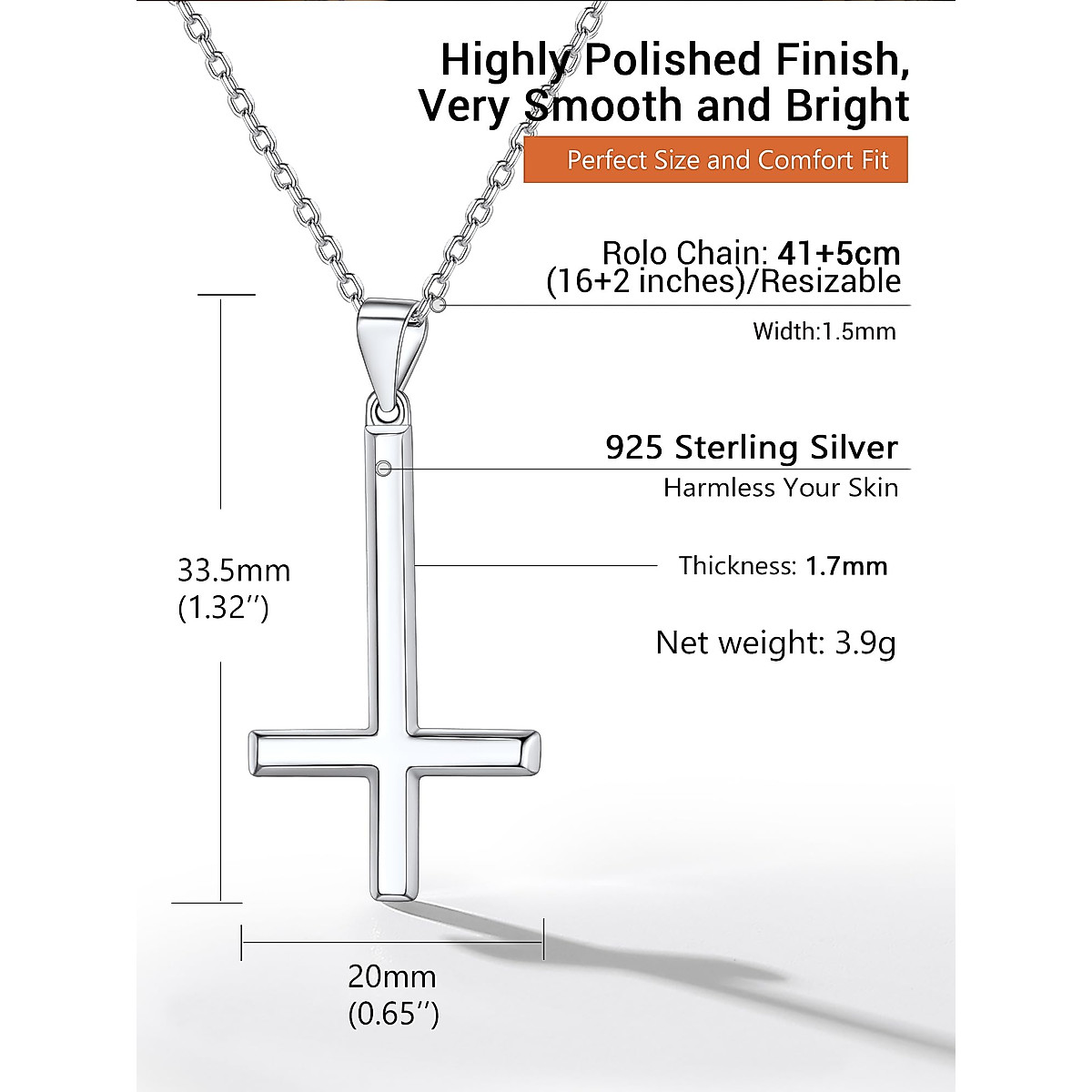 PROSTEEL Inverted Cross Necklace Men Satanic Jewelry Satanism Occult Devil 925 Sterling Silver Upside Down Cross