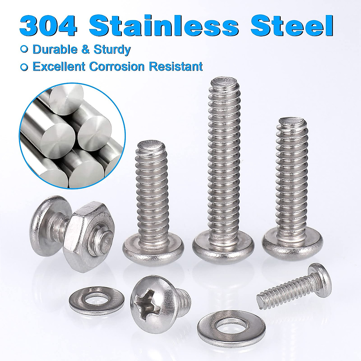 900PCS Nuts and Bolts Assortment Kit for Home Projects - Stainless Steel Machine Screw Assortment Kit SAE Assorted Screw Set Phillips Pan Head Screws Washers Nuts with Case (#4-40#6-32#8-32#10-24)