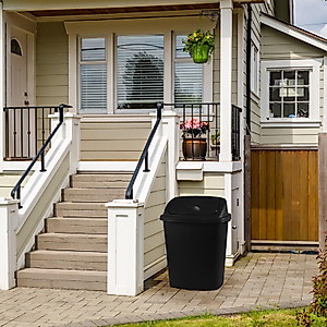 Obstnny 10 Gallon Plastic Swing Top Garbage Can Set of 4, Large Trash Can for Kitchen, Garden, Campus, Black