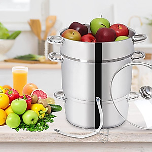 FANTASK 11-Quart Steam Juicer, Pasta Pot with Tempered Glass Lid, Hose, Clamp, Safe Loop Handle, Easy to Use, Stainless Steel Steamer Pot for Cooking Fruit Vegetable, Silver
