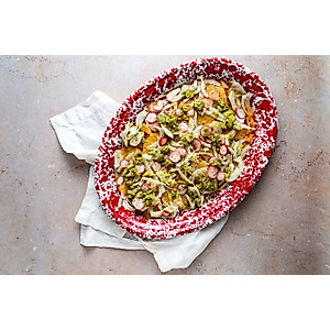 Crow Canyon Home Enamelware Oval Platter, 18 inch, Red/White Splatter