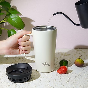 Konokyo Insulated Tumbler with Handle and Straw, 18 OZ Travel Coffee Mug Stainless Steel Cup Metal Water Bottle,Angel White