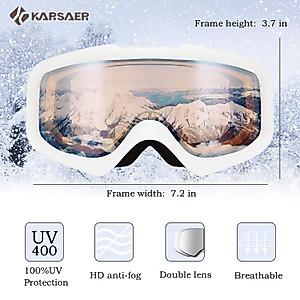 Karsaer Ski Goggles Anti-Fog Snow Goggles OTG 100% UV Protection Snowboard Goggles Bendable Dual-Lenses for Men Women Youth