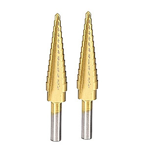 uxcell Step Drill Bit HSS4241 1/8" to 1/2" 13 Sizes Straight Flutes Triangular Shank for Metal Wood Plastic 2Pcs
