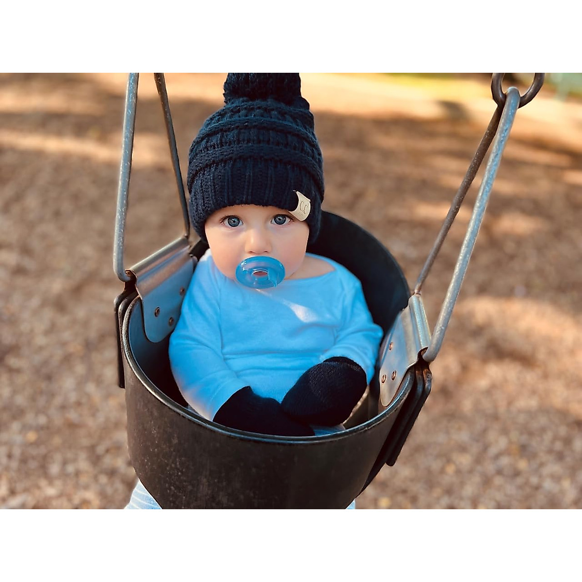 Funky Junque Infant Winter Hat and Mitten Set Newborn Pom Pom Beanie with Fleece Lined Mittens for Baby Boys and Girls (0-9 Mo), Black