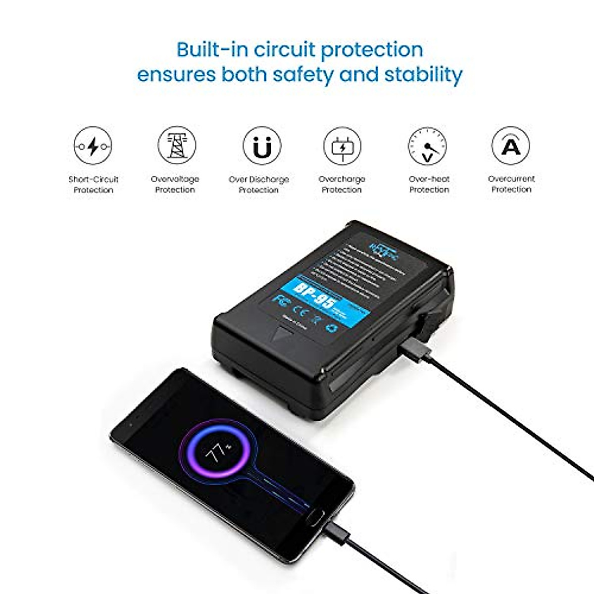 REYTRIC 95Wh(6600mAh) V Mount/V-Lock Battery with D-tap Output Charger and D-Tap Cable Compatible Video Camera Camcorder Broadcast LED Light Replacement Brick for DSLR