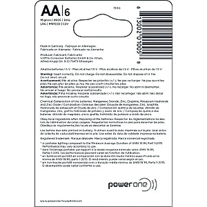 Power ONE LONGLIFE Power AA Battery Long Performing Alkaline Batteries Made in Germany with Up to 10 Years Shelf Life - Pack of 6