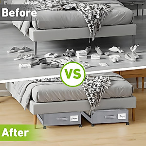 YAASHEEN Under Bed Storage with Wheels, 2Pack Under Bed Storage Containers,Under Bed Shoe Storage Organizer with Clear Window&Label,Rolling Under Bed Storage Metal Drawer for Clothes,Shoes,Toys