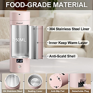 CHACEEF Travel Kettle Upgraded, Portable Electric Kettle, 350ml Small Electric Kettle with 5 Variable Presets, 304 Stainless Steel Mini Hot Water Boiler with Auto Shut-Off & Boil Dry Protection, Pink