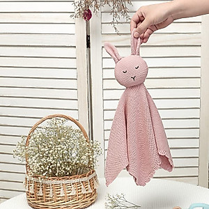 LAWKUL Baby Lovey Bunny Security Blanket Soft Cuddly Babe Blankie Knit Cotton Babies Comforter for Newborns Boy Girls Pink
