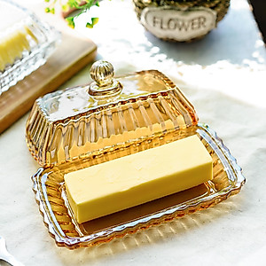 Champagne Covered Butter Dish for Countertop 6.5inch Glass Butter Dish With Lid Elegant Butter Keeper Container For Kitchen Dining Table Decor