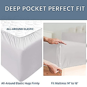 wavveUziz Bed Sheet Set Super Soft 100% Microfiber Sheet 1800 Brushed Microfiber Embroidered Twin Size Bed Sheets 16-Inch Deep Pocket - 3 Piece, White