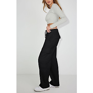 Waitfairy Womens Cargo Sweatpants Casual Baggy High Waisted Joggers Pants Fleece Sweat Pants with Pocket Black M