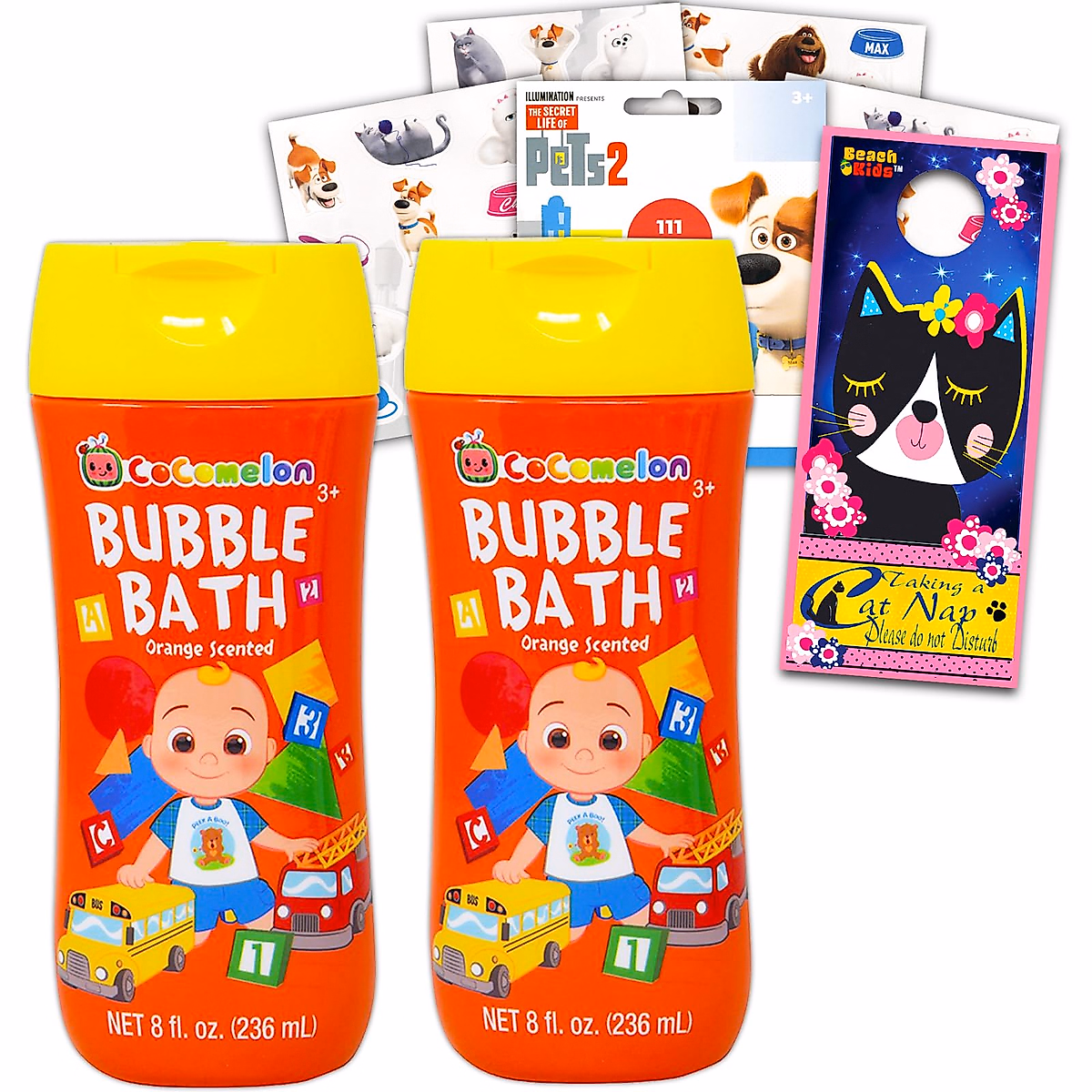 CoComelon Bathroom Set for Kids, Toddlers ~ 4 Pc CoComelon Accessories Bundle with Bubble Bath, Stickers and More (CoComelon Bath Supplies)