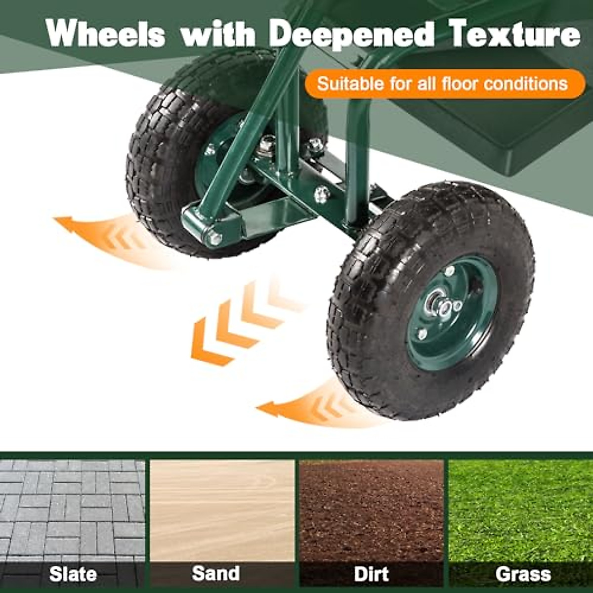 Kinsuite Rolling Utility Garden Cart Patio Wagon with Adjustable 360 Degree Swivel Seat Heavy Duty Steel Frame