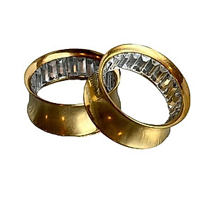 Lobal Domination PAIR of Inner Clear Square Gems & Gold Ion Plated Steel Saddle Tunnels Double Flare Plugs Gauges (7/8" (22mm))